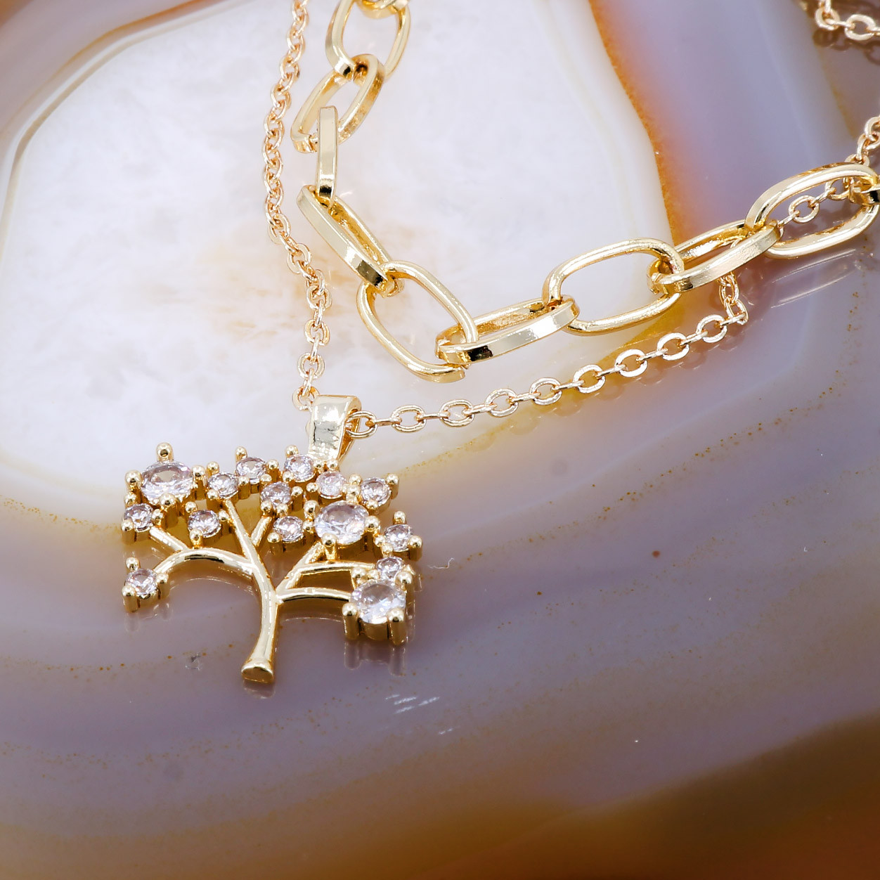 Colier 2 Fire Placat cu Aur model Copacul Vietii c1111