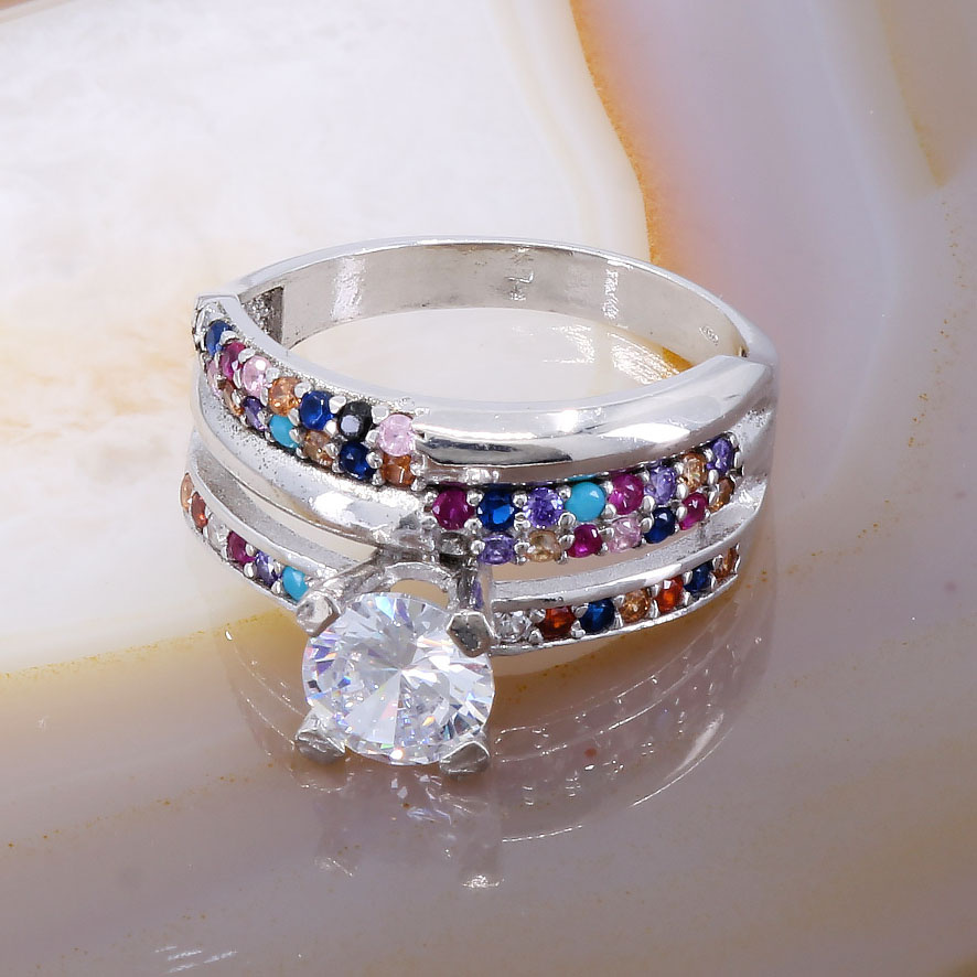 Inel din Argint model Dublu cu Cristale Multicolore c2746