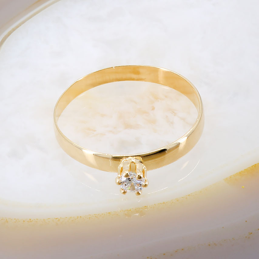 Inel Placat cu Aur Galben model Solitaire cu Cristal Zirconia cod i1463