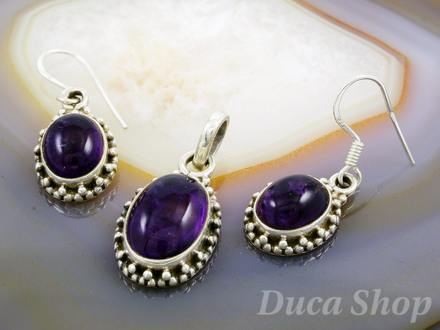 Set din Argint 925, Model Ametist, aspect Vintage, cod 612