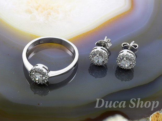 Set din Argint 925, Model Cristale Zirconia Albe Clare, cod 936