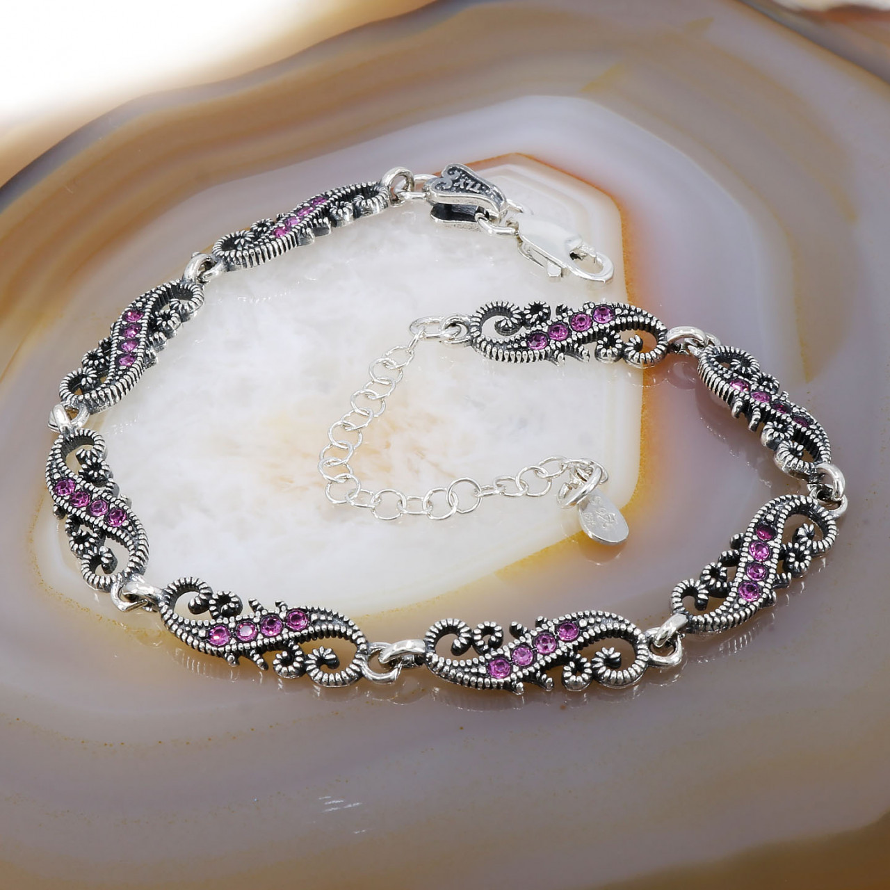 Bratara din Argint 925 model Fantezie cu Cristale Roz cod 2308