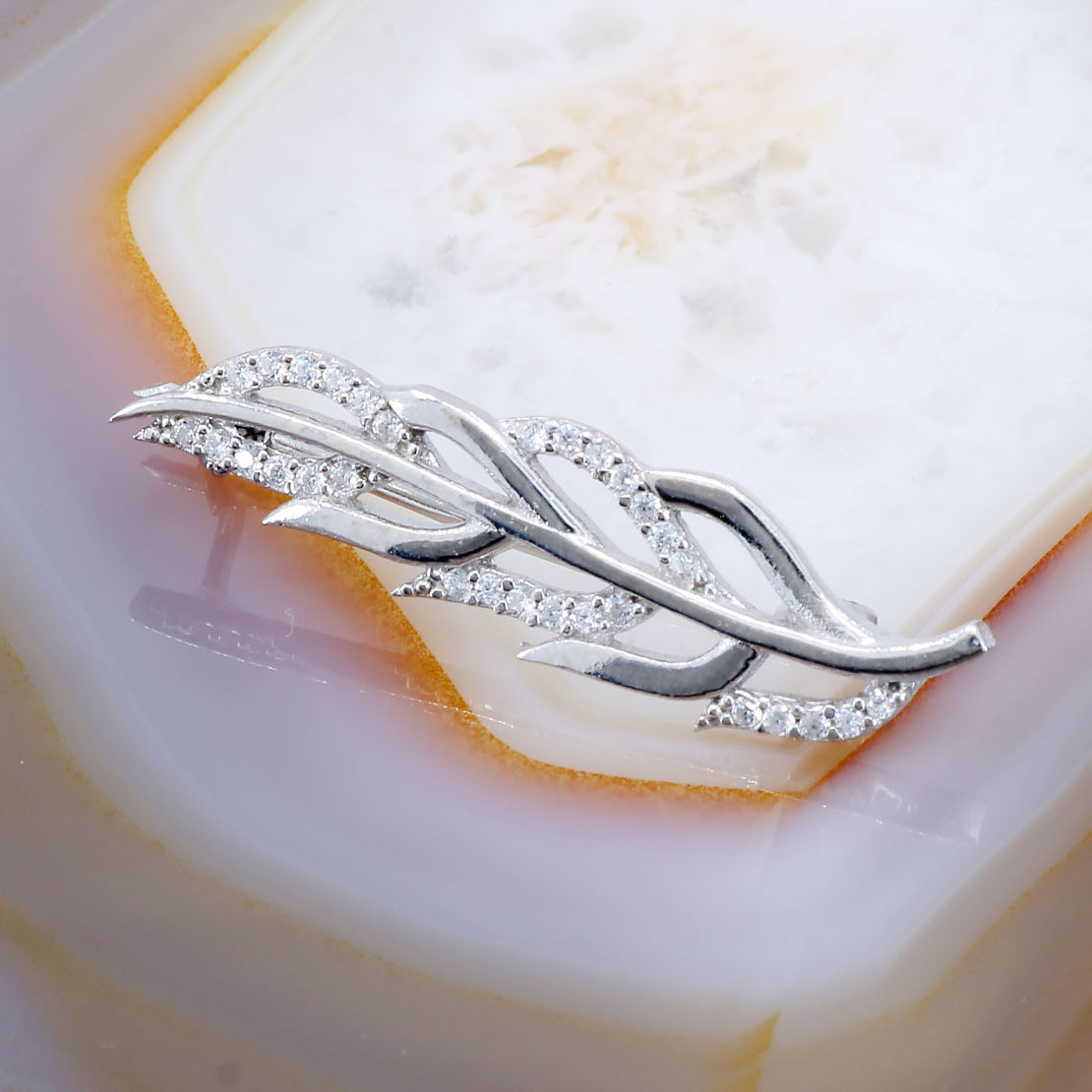 Brosa din Argint 925 model Frunza cu Cristale Zirconia cod 299