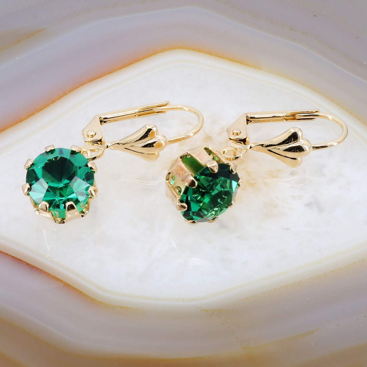 Cercei Placati cu Aur 18K model cu Cristale culoare Verde Deschis 3205