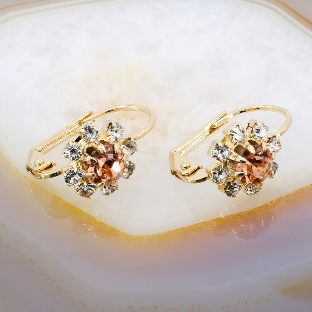 Cercei Placati cu Aur 18K model Floare cu Cristale Galbene si Albe ...