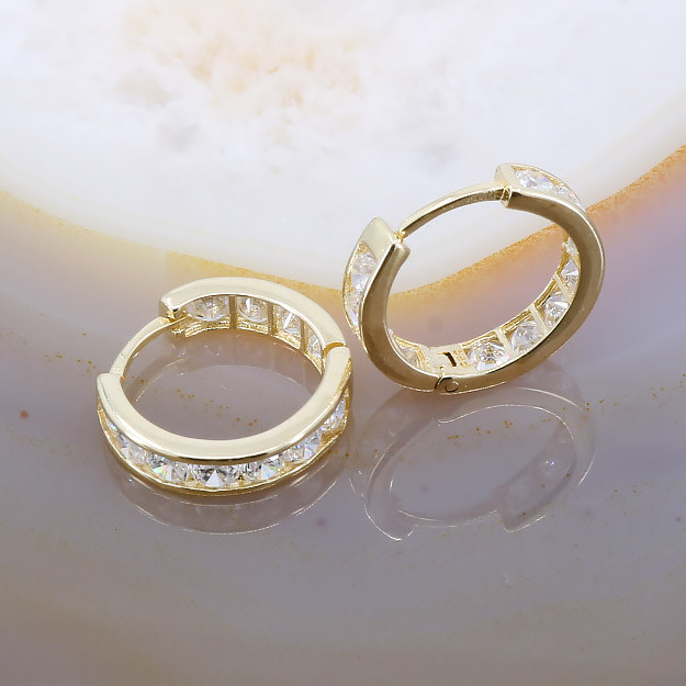 Cercei Rotunzi din Aur 14K 585 cu Cristale Zirconia Albe Clare au312