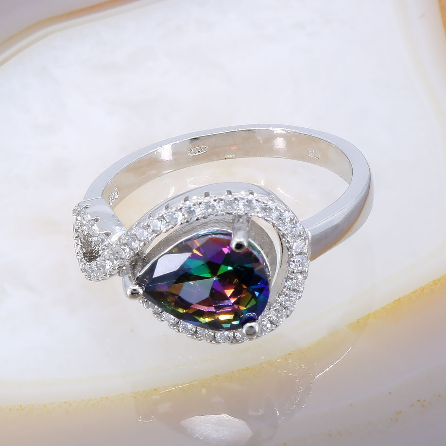 Inel Fantezie din Argint 925 model Topaz Mistic Drop Cut si Cristale cod 2550