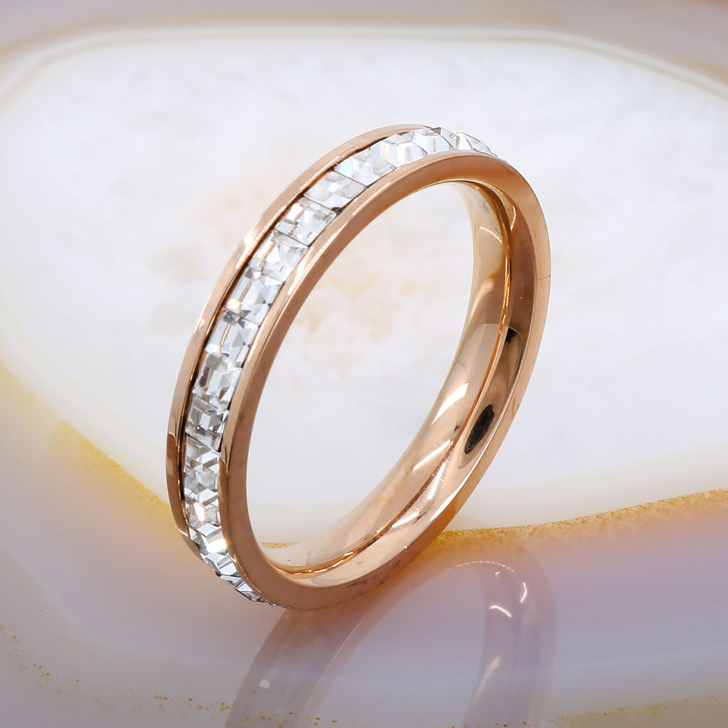 Inel Placat cu Aur Rose model de jur imprejur cu Cristale Zirconia cod 1508