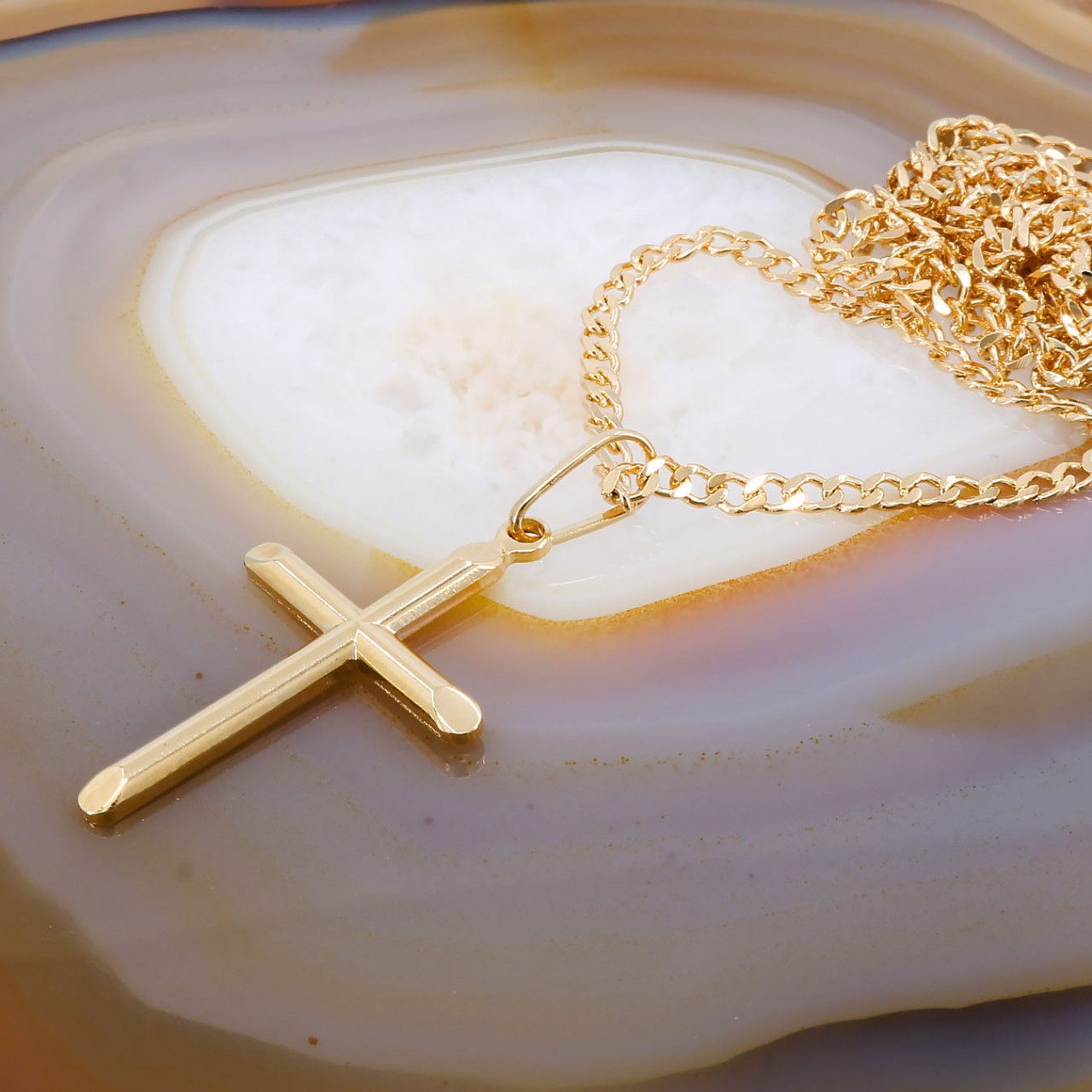 Lant cu Pandantiv Cruce placat cu Aur Galben 18K cod 1074