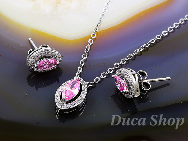 Set din Argint 925, Model Cristal Zirconia Roz, cod 896