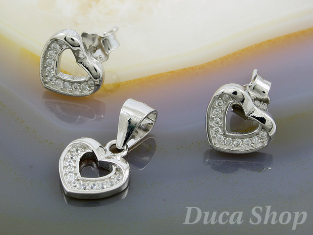 Set din Argint 925, Model Inima cu piatra Zirconia, cod 603