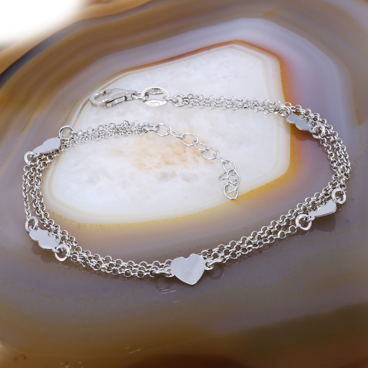 Bratara din Argint 925 model 3 fire cu pandantive Inimi cod 2415