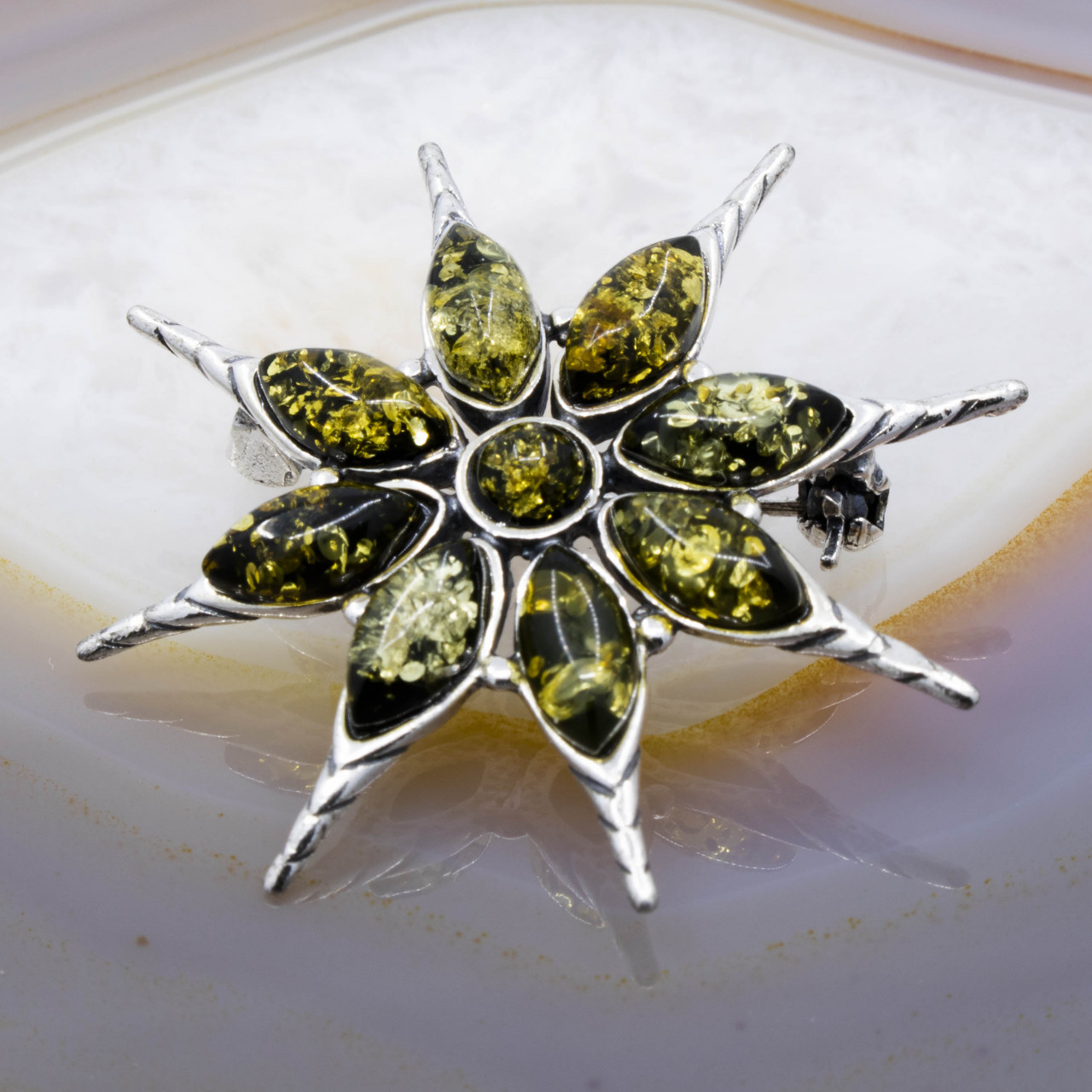 Brosa din Argint 925 model Stea cu Chihlimbar c263