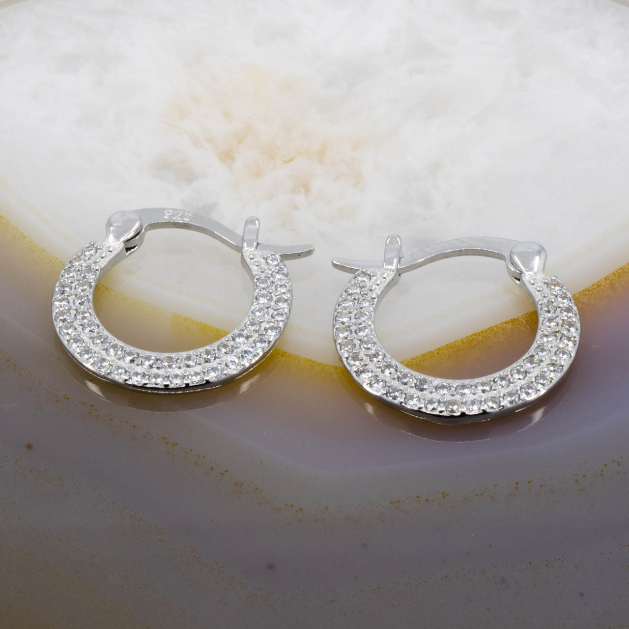 Cercei din Argint 925 model rotund si Plat cu Cristale Zirconia Albe Clare 2809