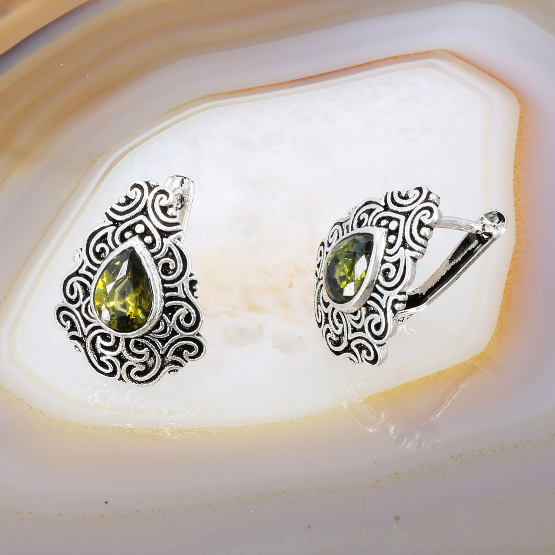 Cercei din Argint 925 model Vintage cu Piatra Citrin Lamaie cod 3174