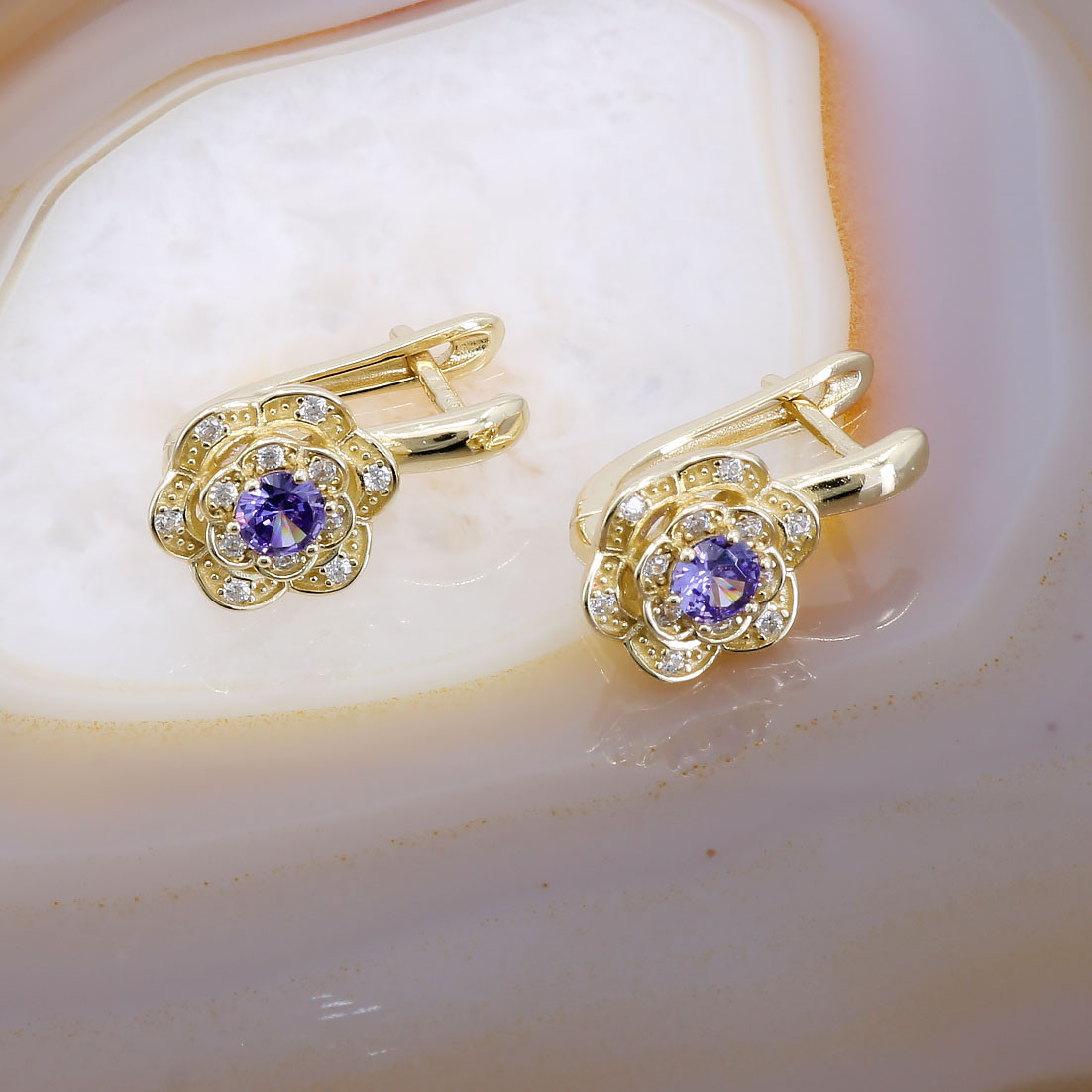 Cercei Floare din Argint 925 placati cu Aur 22K c3438