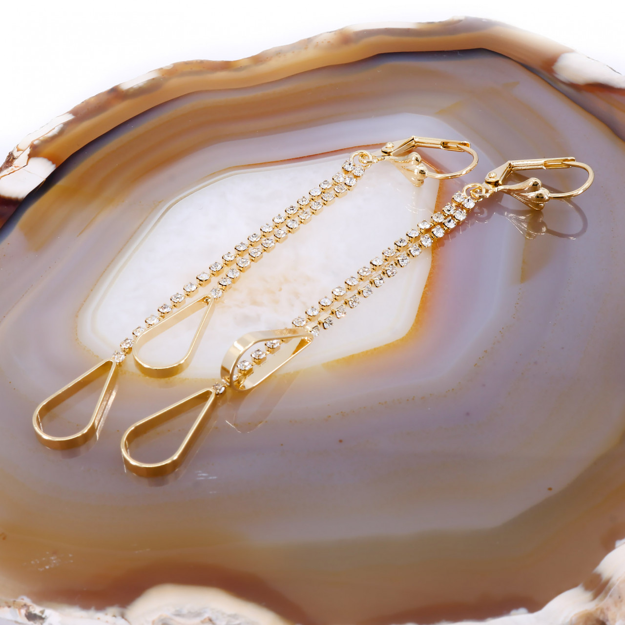 Cercei Lungi Placati cu Aur 18K fir Tennis cu Cristale c3559