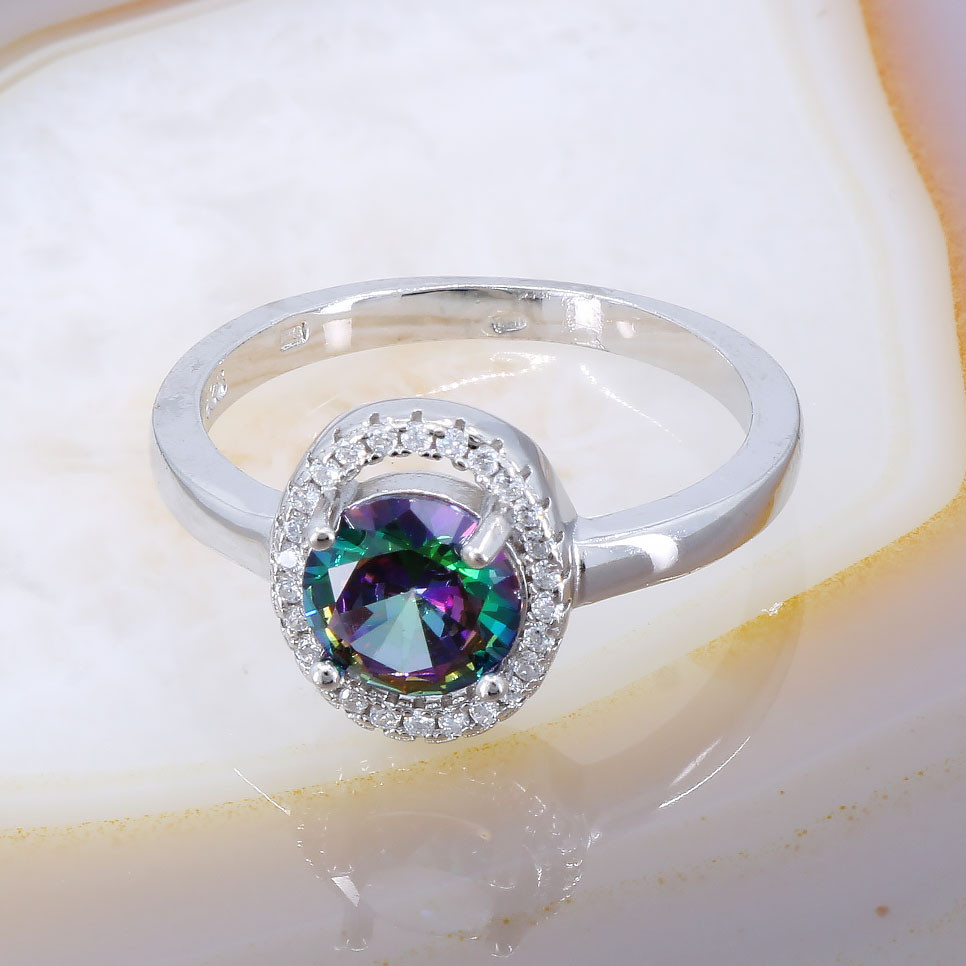 Inel din Argint 925 model Ondulat cu Topaz Mistic Oval Cut si Cristale CZ cod 2551