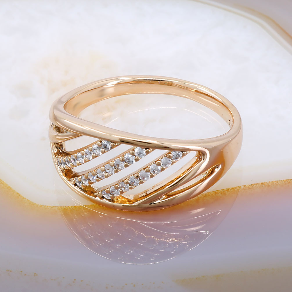 Inel Placat cu Aur Rose model Fantezie cu Cristale Zirconia cod 1509