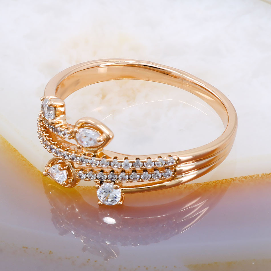 Inel Placat cu Aur Rose model Frunzulite cu Cristale Zirconia cod 1499