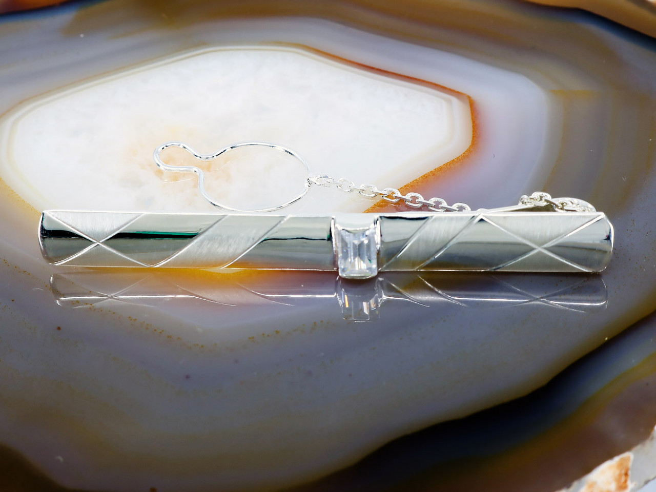 Ac Cravata de Argint 925 cu lantisor de siguranta si Cristal Zirconia caag3