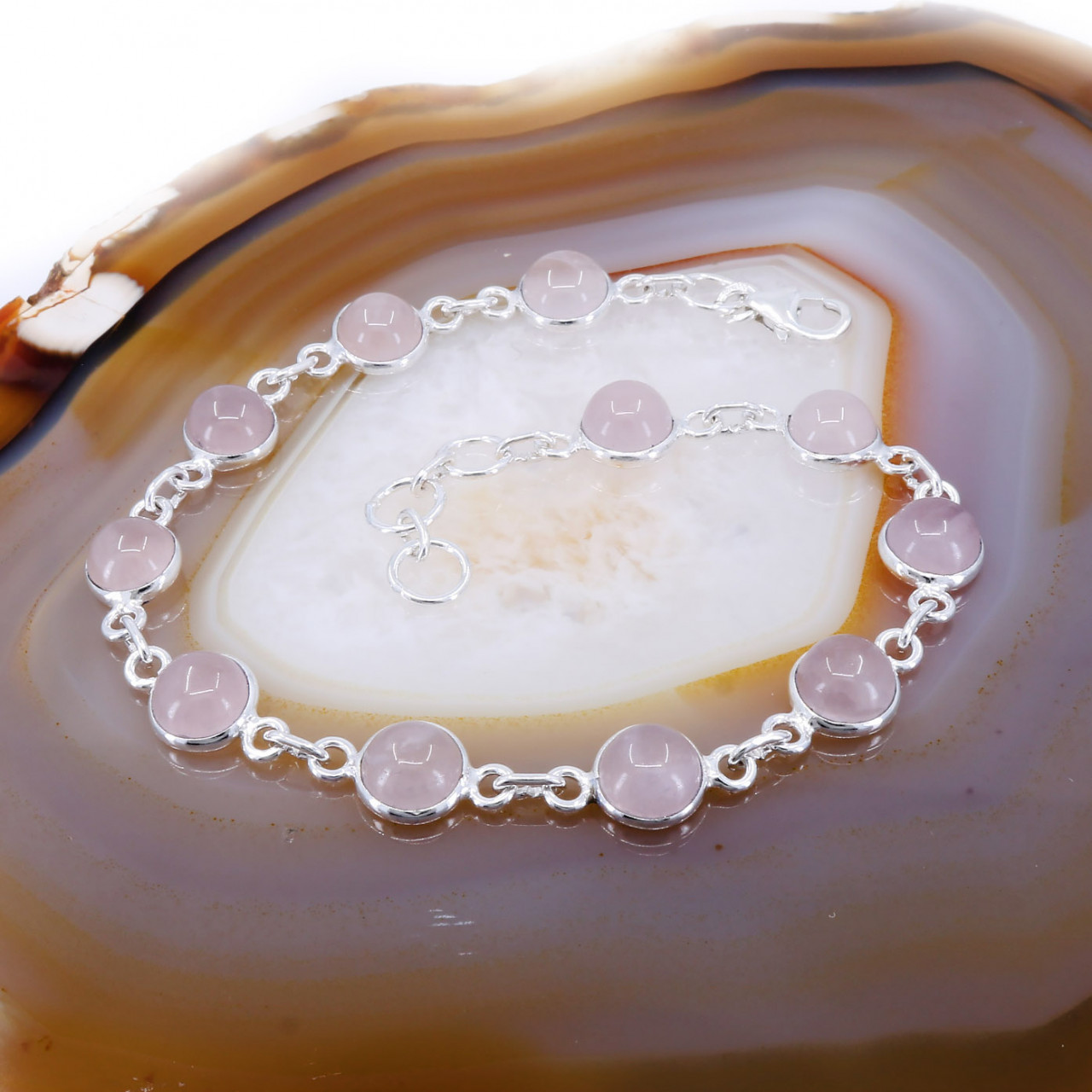 Bratara din Argint 925 cu Pietre Rotunde Quartz Roz c2571