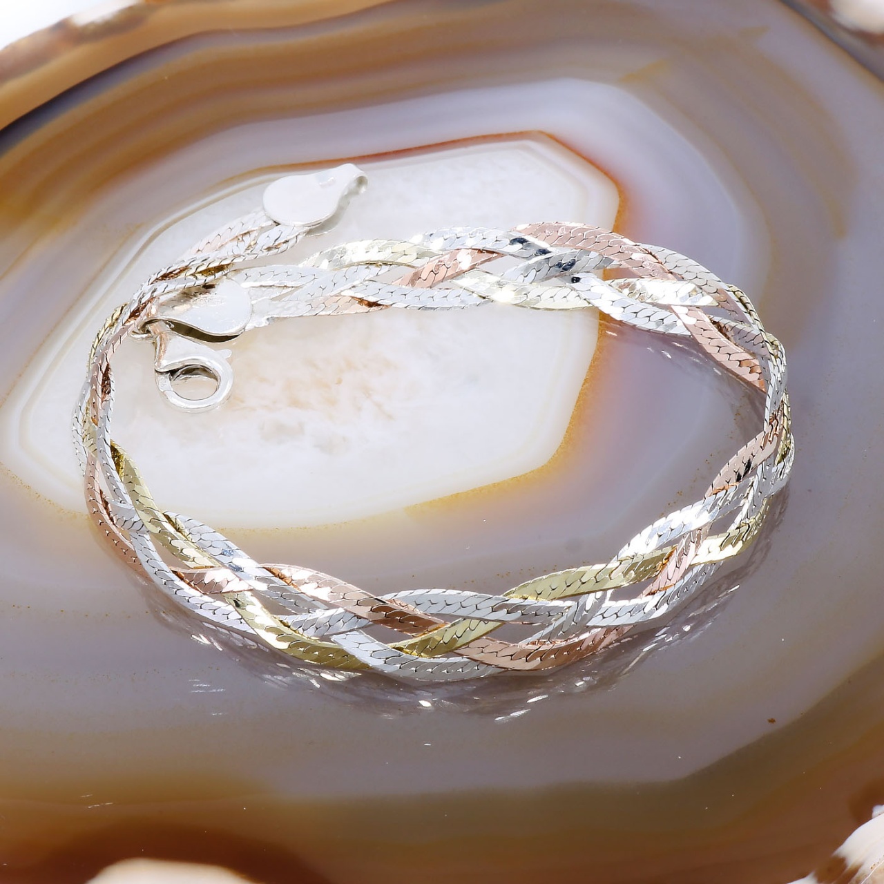 Bratara din Argint Placat cu Aur model impletit in 4 randuri aspect ...