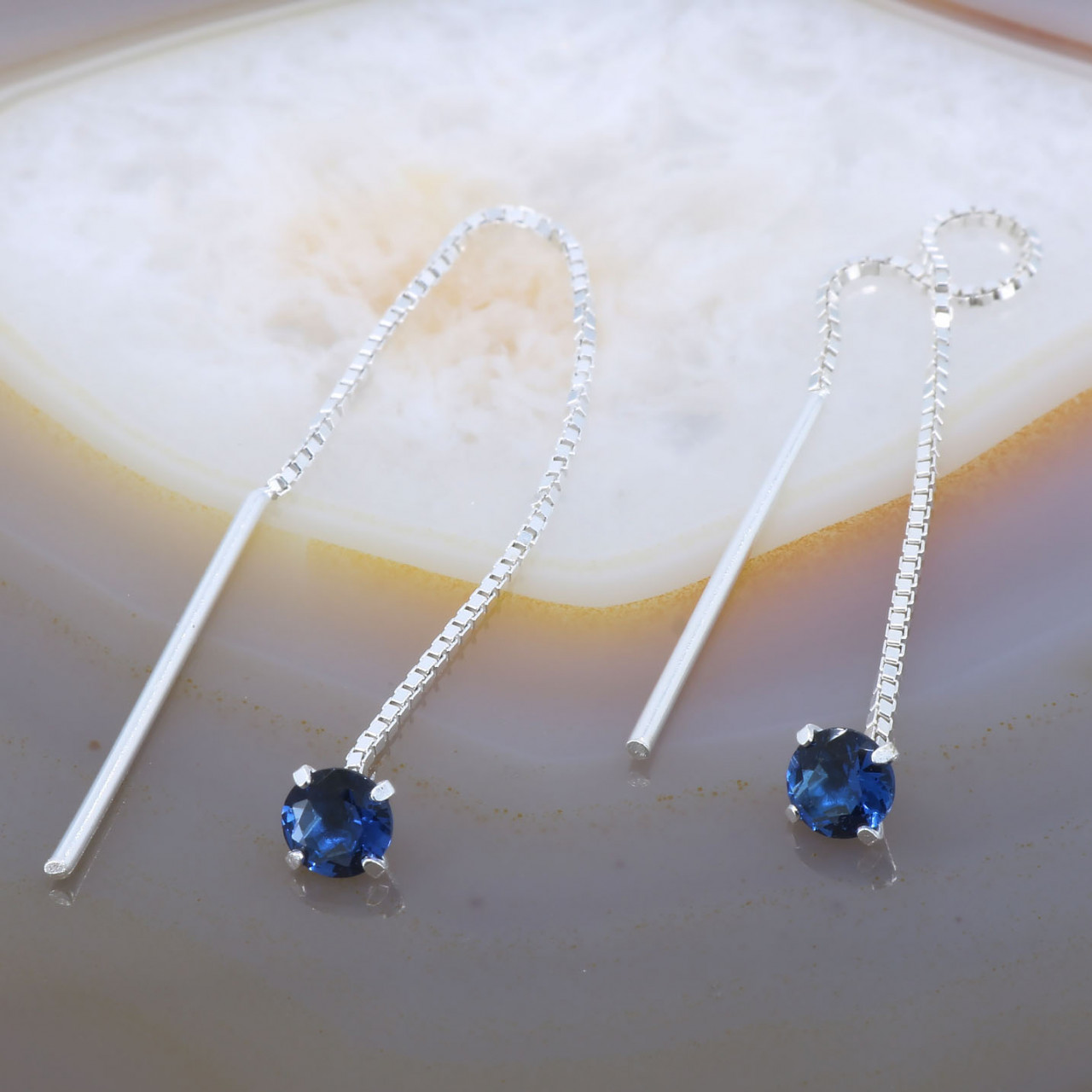 Cercei de Argint 925 cu Lantisor si Cristal Albastru CZ 2760