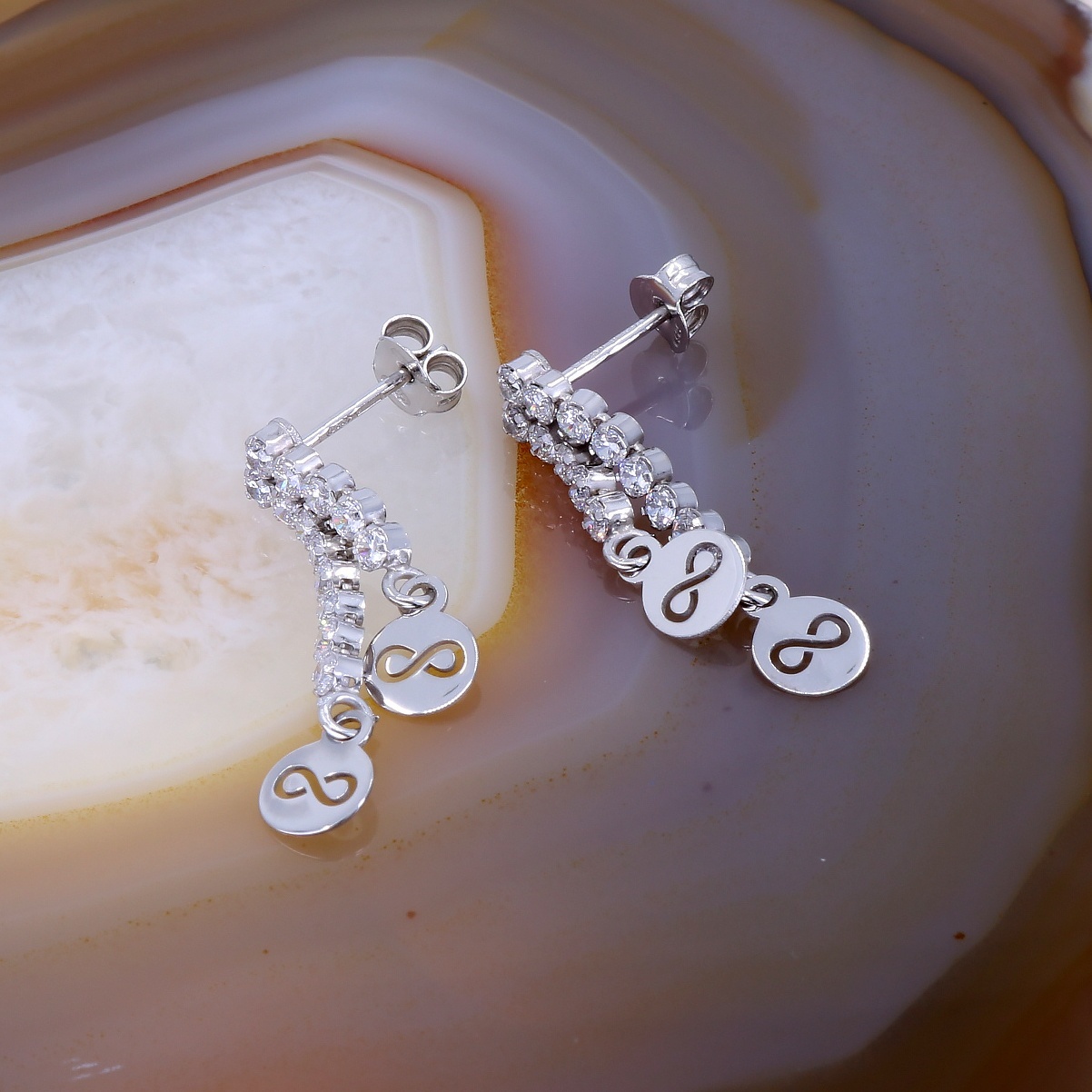 Cercei din Argint model 2 fire cu Cristale si Pandantive Infinit c4133