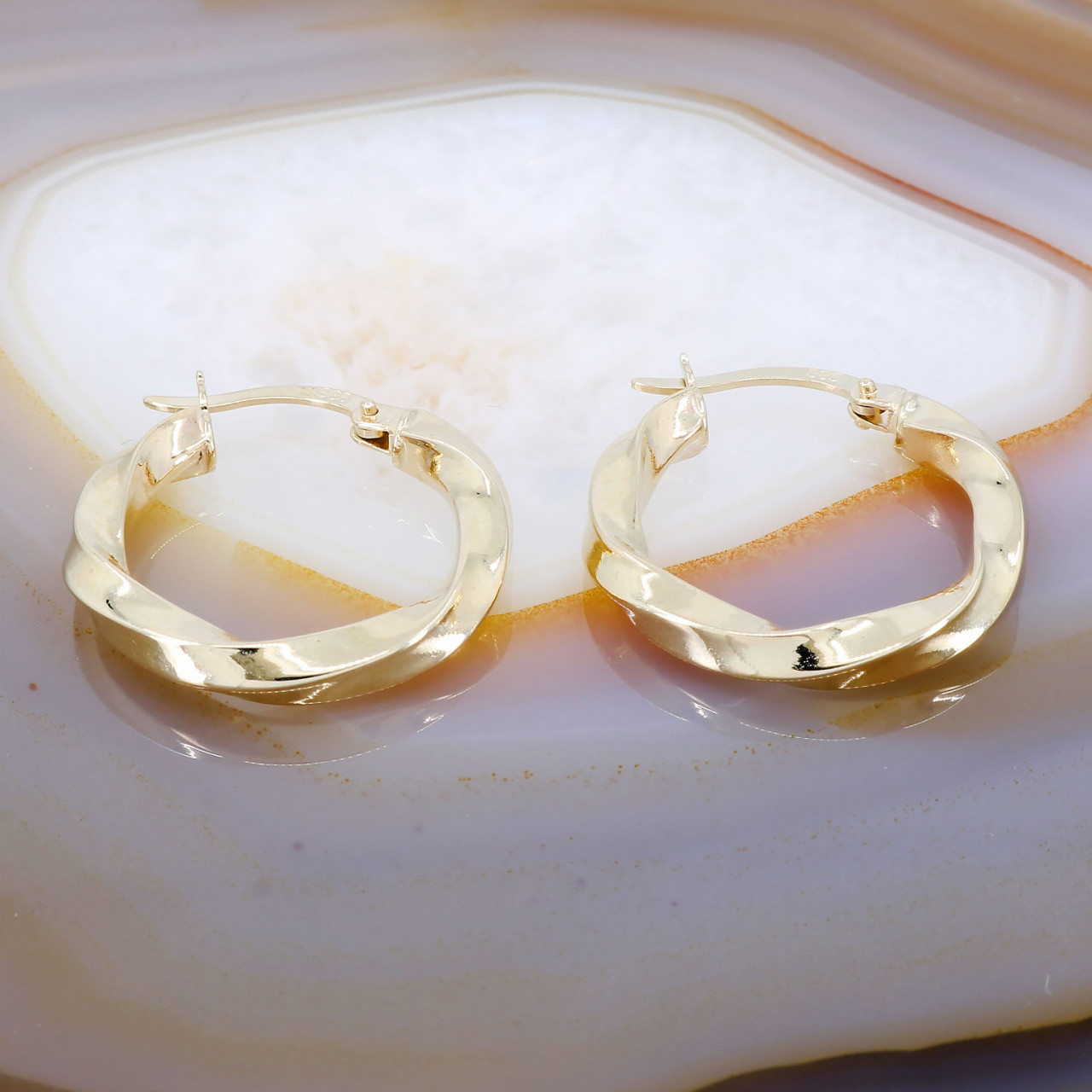 Cercei din Aur 14K 585 model Rasucit, Creole, Rotunzi cod 448