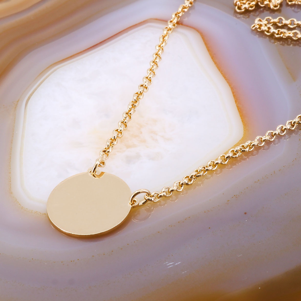 Colier Placat cu Aur cu pandantiv rotund Reflexii Oglinda c1134