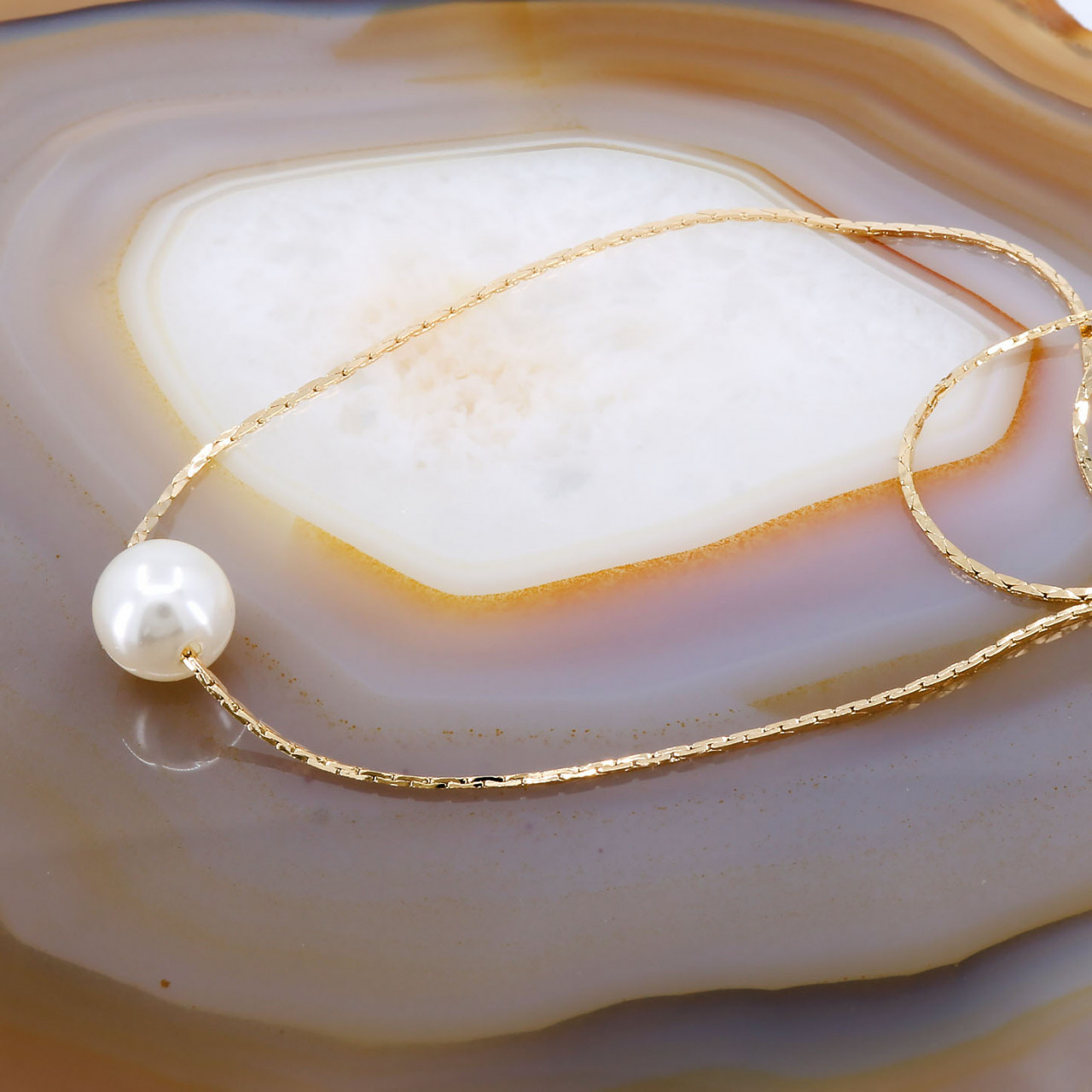 Colier placat cu Aur Galben 18K cu Pandantiv model Perla Alba cod 1076