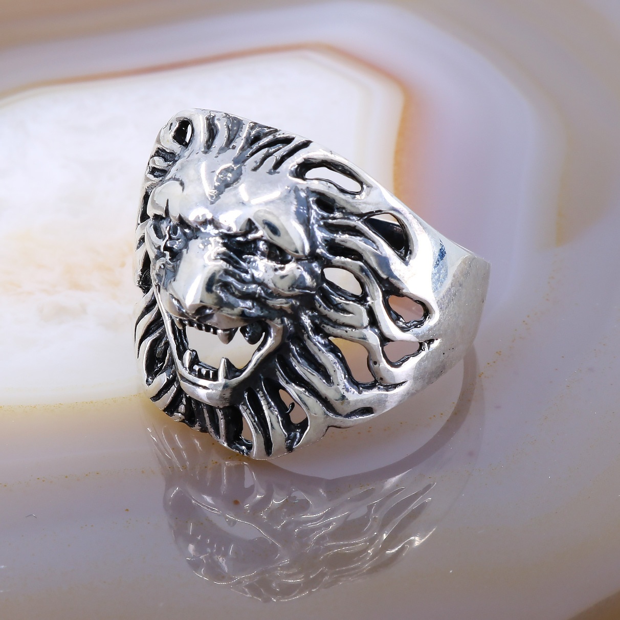 Inel Ghiul din Argint 925 Antichizat model Cap de Leu c2865