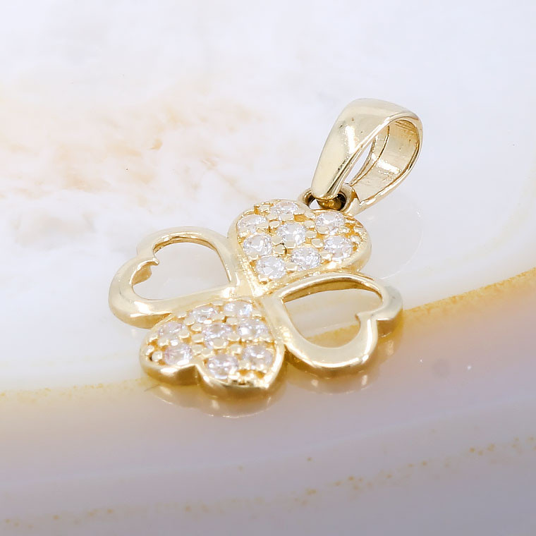 Pandantiv din Aur 14K 585 model Trifoi cu Cristale Zirconia cod 526
