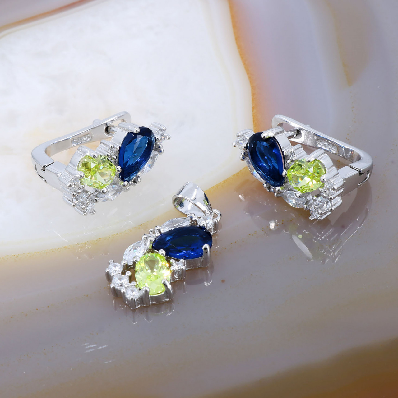 Set din Argint 925 model Fantezie cu Cristale Colorate cod 1437