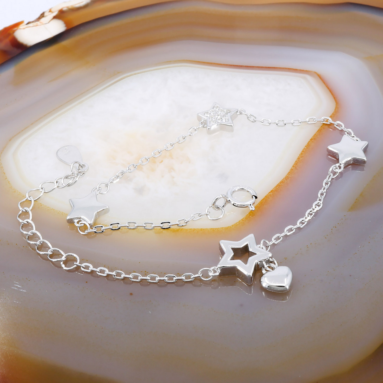 Bratara Reglabila din Argint 925 cu Pandantive Inima, Fluture si ...