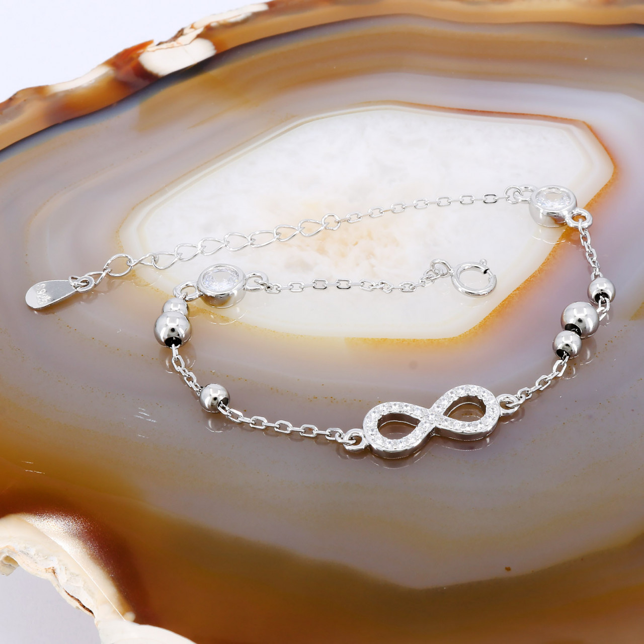 Bratara Reglabila din Argint 925 model Infinit si Bile cu cristale CZ ...