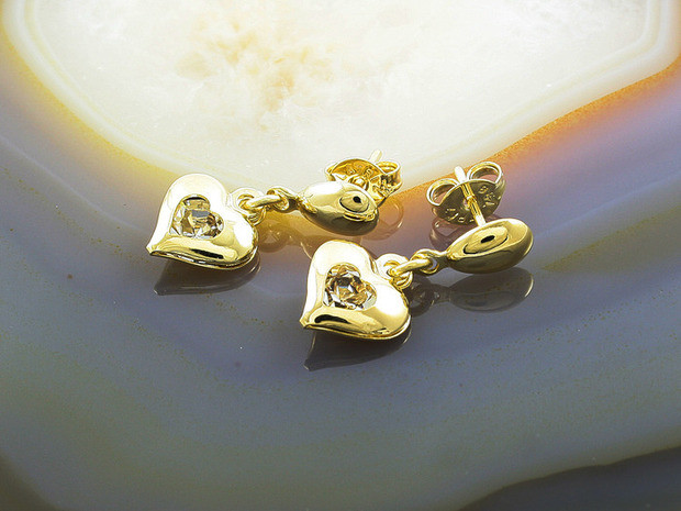 Cercei Placati Cu Aur 18k , Model Inima , Cu Zirconiu , Cod 1438