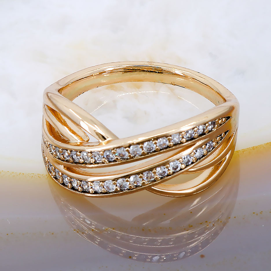 Inel Placat cu Aur Rose model Ondulat cu Cristale Zirconia cod i1474