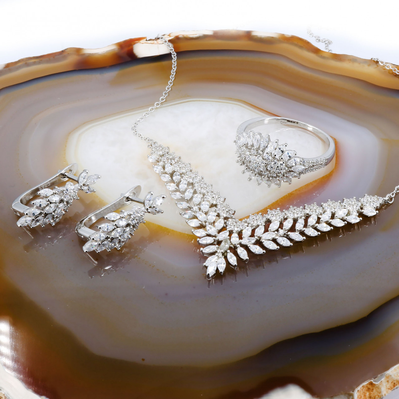 Set de Argint 925 model Full White Cristals CZ model Frunzulite de Cristale Albe 1374