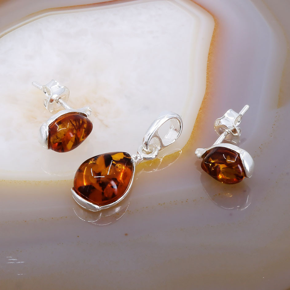 Set din Argint 925 cu Piatra Chihlimbar Galben c1503