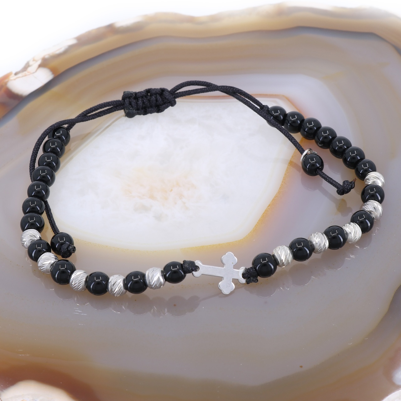 Bratara Cruce cu Bilute Onix Negru si Elemente din Argint 925 c2811