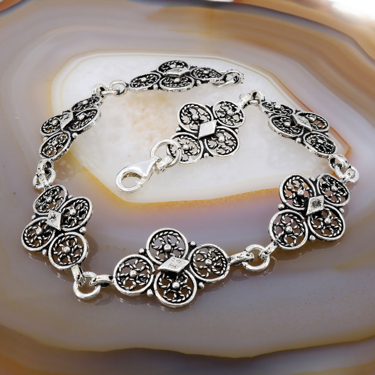 Bratara din Argint 925 lucrat in Filigran cu modele Florale Vintage cod 2381