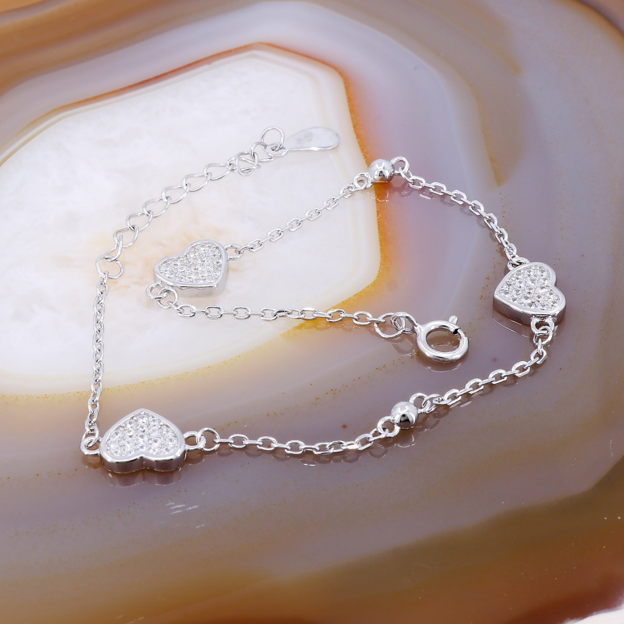 Bratara din argint model Inimi cu Cristale Zirconia c2617