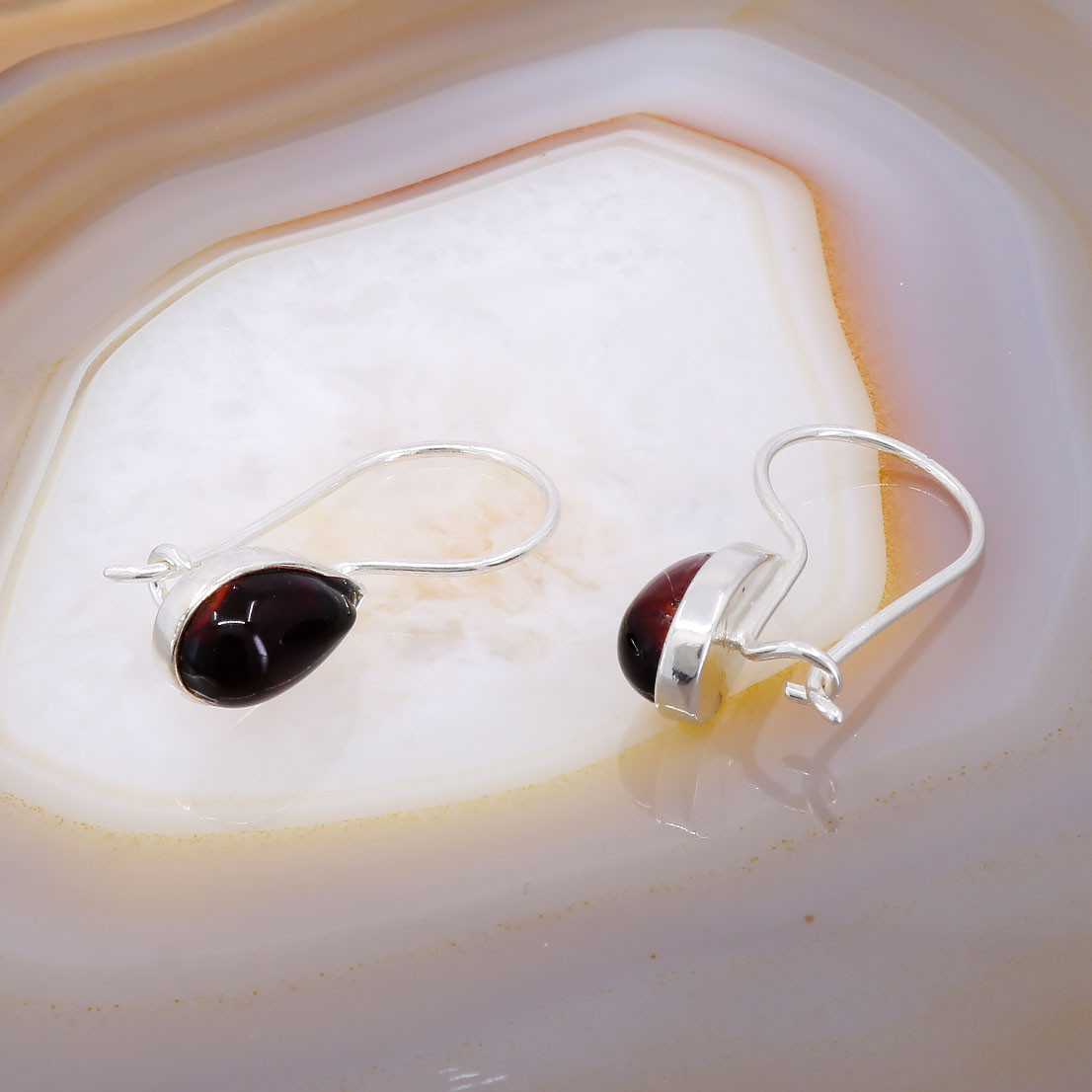 Cercei din Argint 925 cu Piatra Chihlimbar Rosu Drop Cut c3411