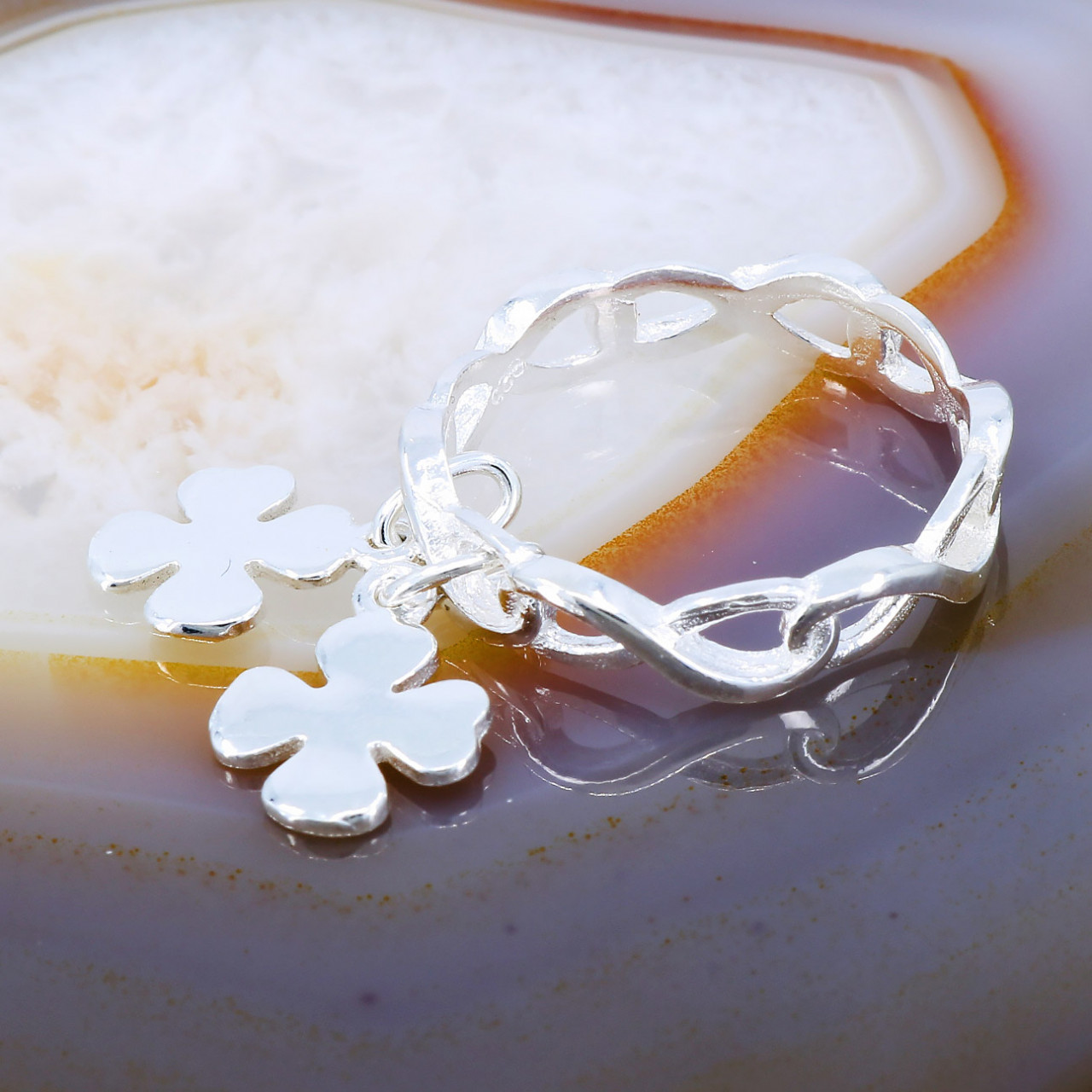 Inel din Argint 925 cu doua pandantive Trifoi, model Impletit Infinit 2360