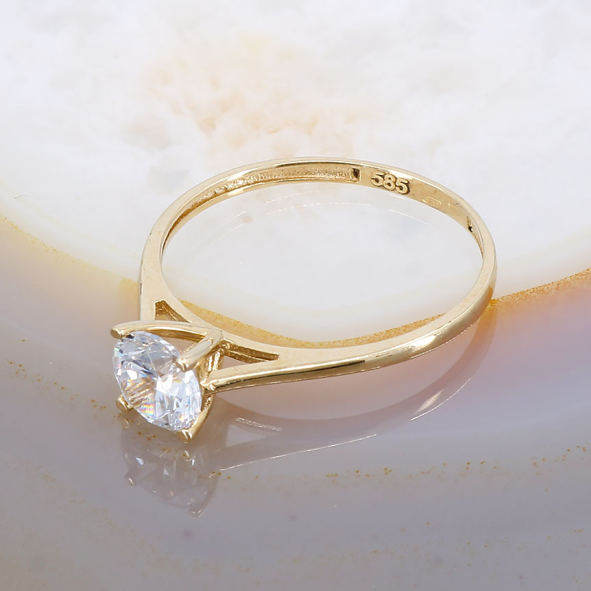 Inel din Aur Galben 14K model Solitaire cu Cristal Zirconia cod 450