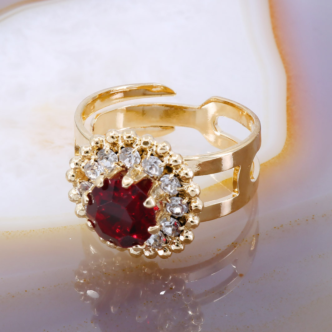 Inel Reglabil Placat cu Aur Galben 18K cu Cristal Zirconia Rosu c1537