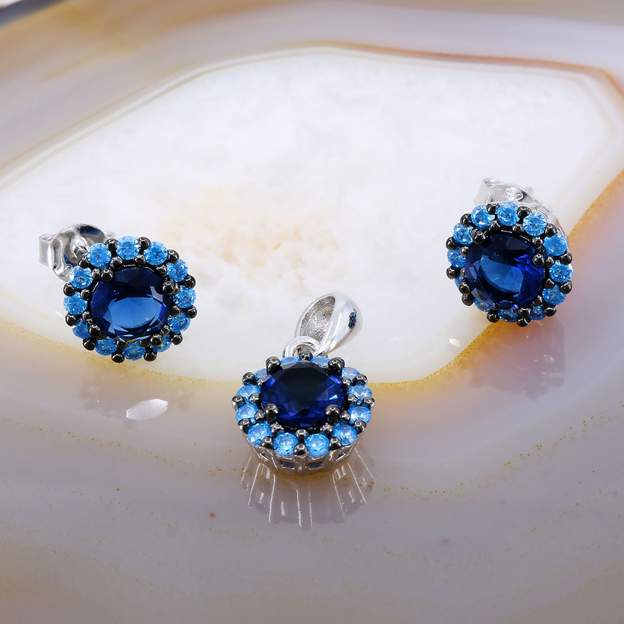 Set Blue Zirconia din Argint 925 cu Cristale Albastre cod 1472