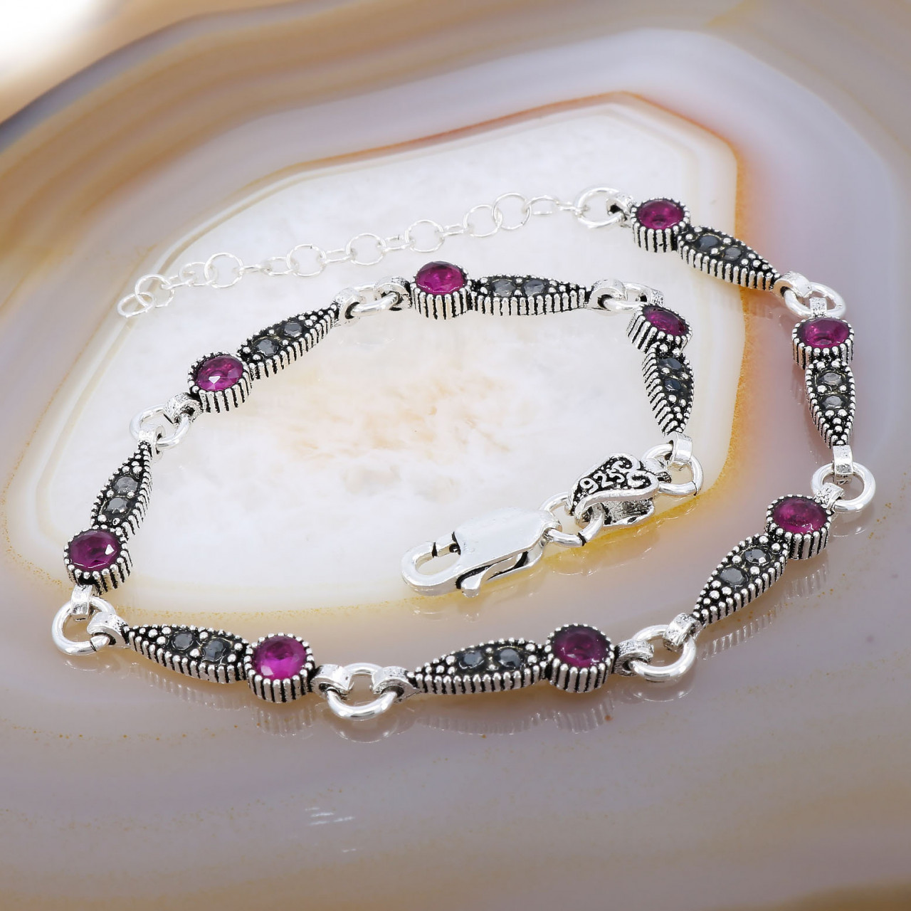 Bratara din Argint 925 cu Marcasite si Cristale Roz cod 2409